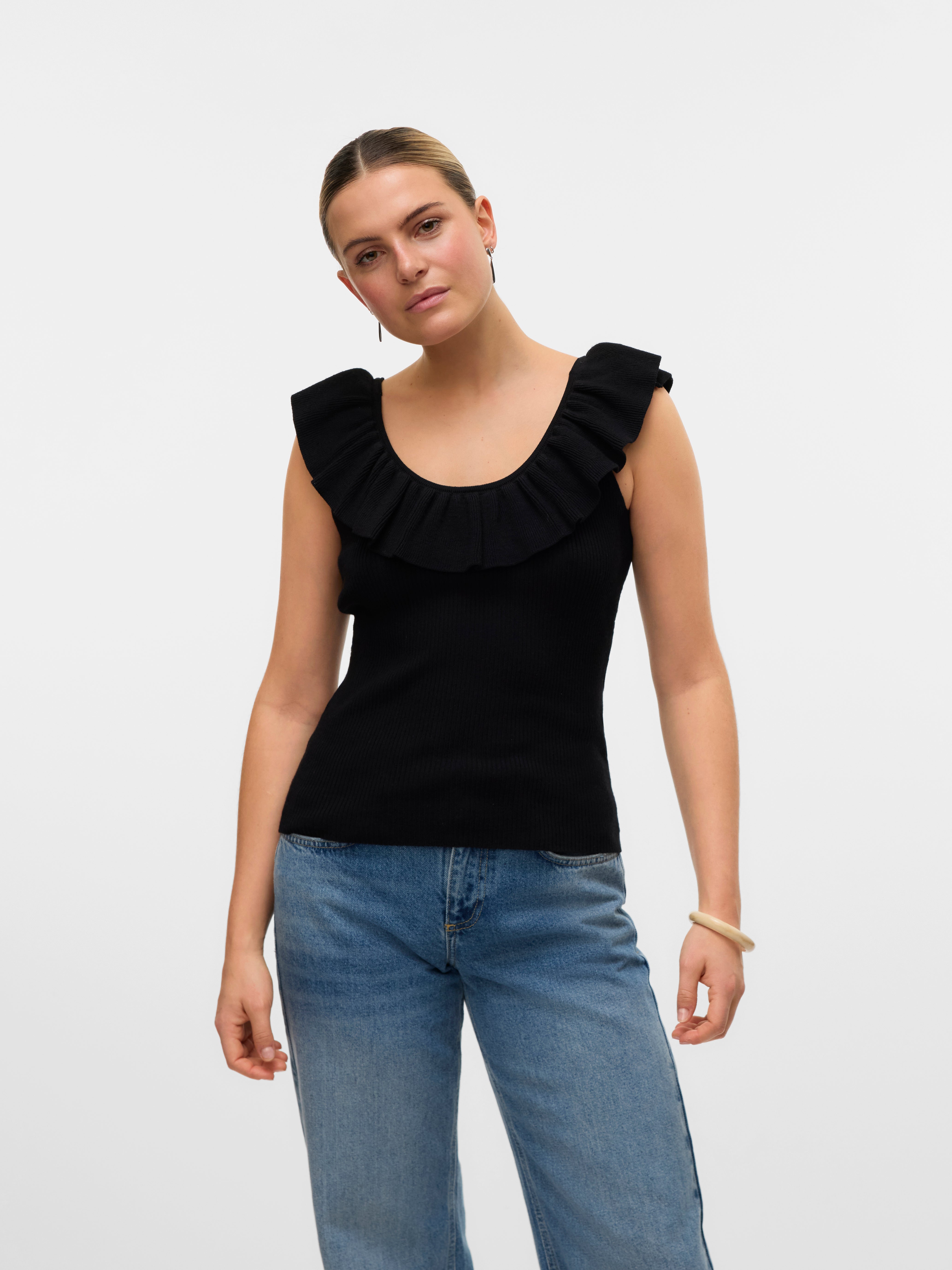 Silje Black Ruffle Knit Top – My Store